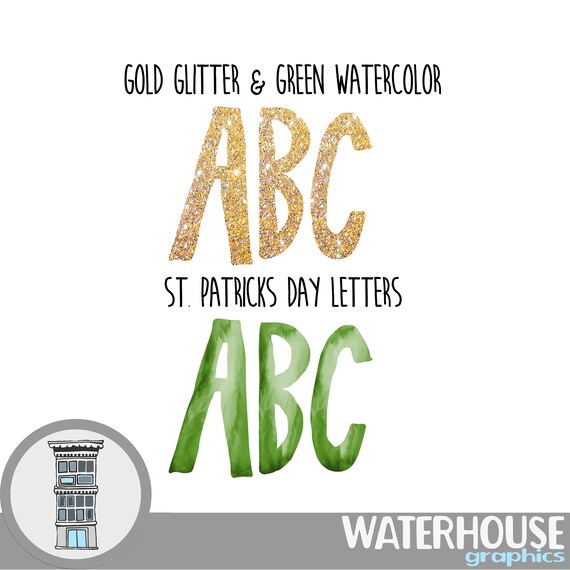 Green Watercolor & GOLD Glitter Alphabet Clip Art Instant - Etsy