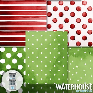 Christmas Watercolor Papers Bright RED & GREEN Digital Paper Pack ...