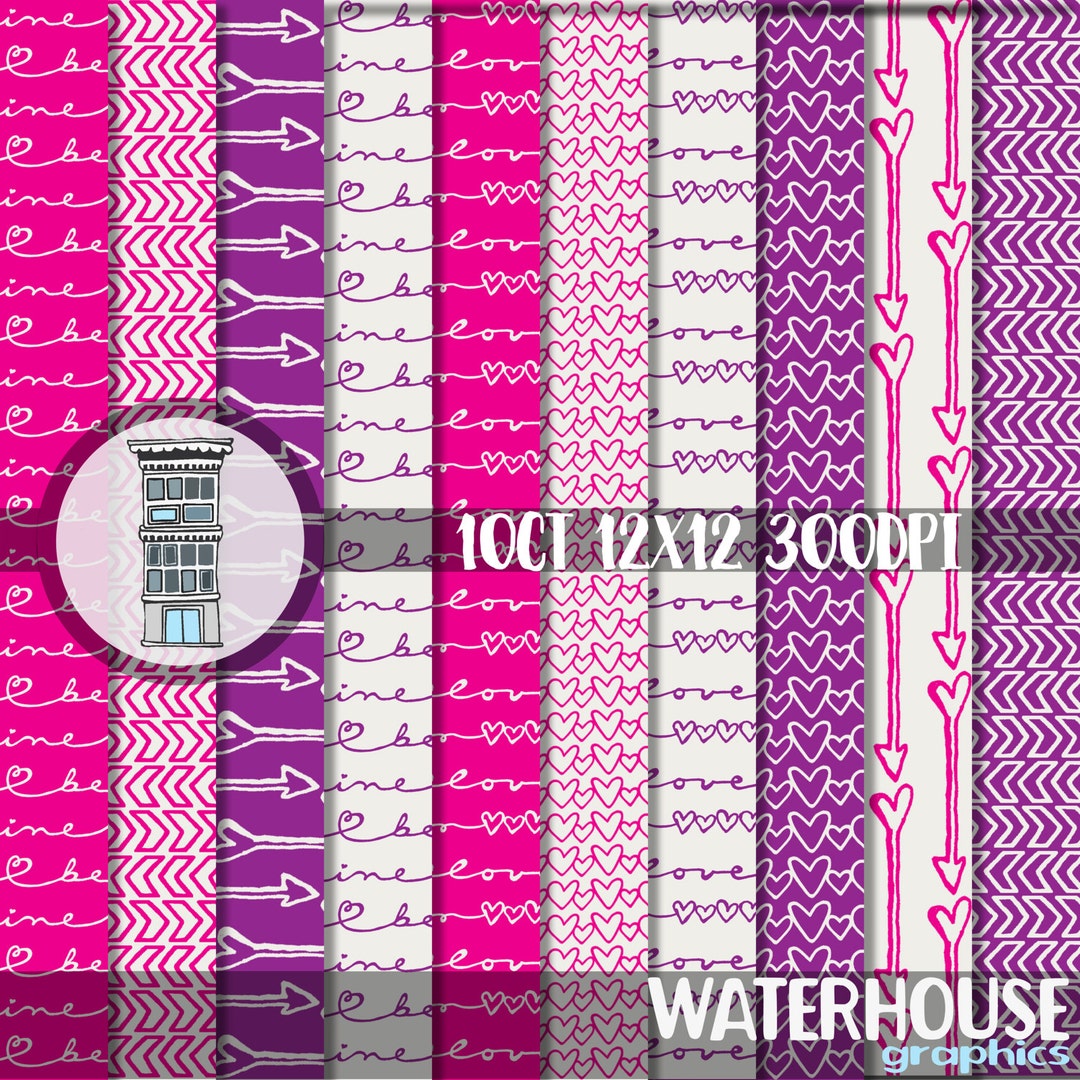 Valentine Digital Paper Pack INSTANT DOWNLOAD Hearts & Arrows Hot Pink ...