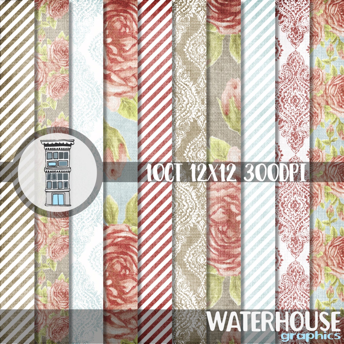 Digital Scrapbooking Floral Paper Pack INSTANT DIGITAL DOWNLOAD Vintage ...