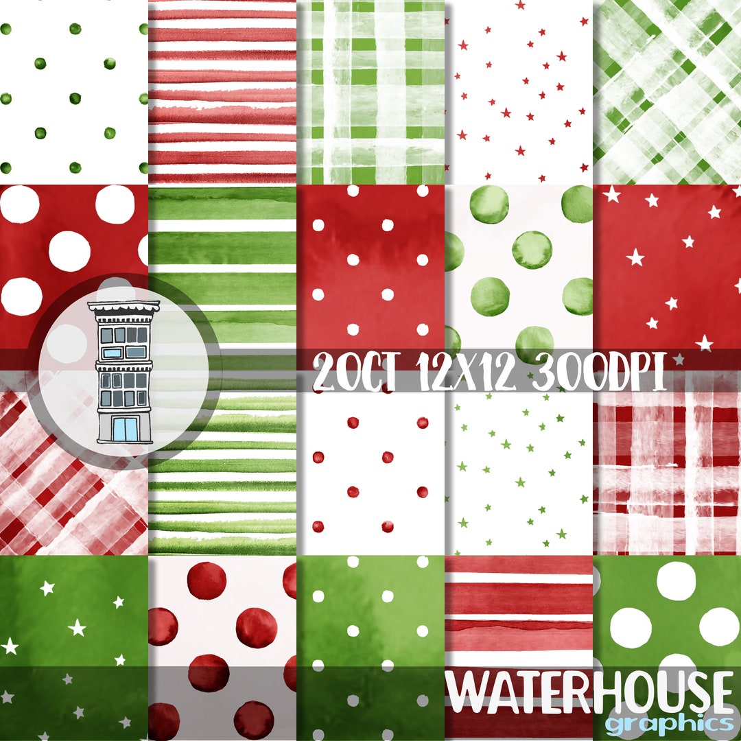 Christmas Watercolor Papers Bright RED & GREEN Digital Paper Pack ...