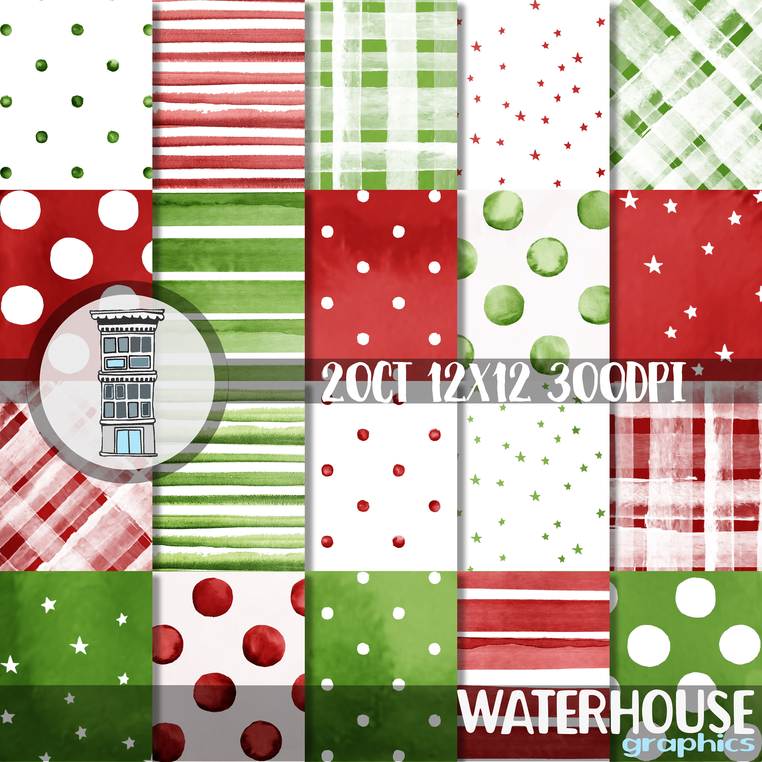 Christmas Watercolor Papers Bright RED & GREEN Digital Paper | Etsy