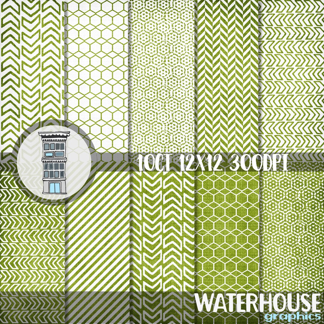 GREEN Geometric Digital Paper Pack Hexagons Arrows Digital Scrapbook ...