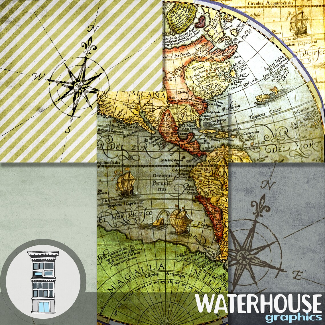 Vintage Travel Digital Scrapbooking Paper Pack INSTANT DIGITAL - Etsy