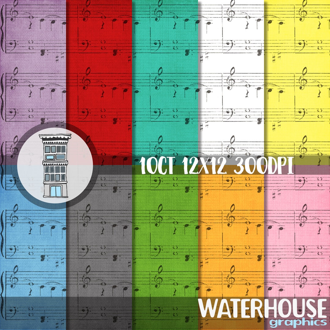 Musical DIGITAL PAPER PACK Bright Colorful Music Note Papers Instant ...