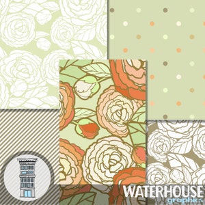 Digital Paper Pack Floral Peonies Patterns INSTANT DOWNLOAD Peach ...