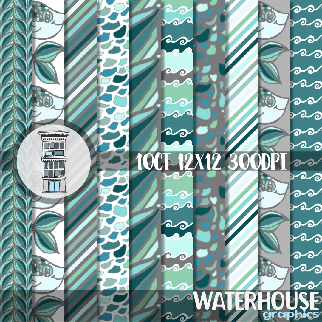 Digital Paper Pack Blue Fish Instant Digital Download Aquatic Theme ...