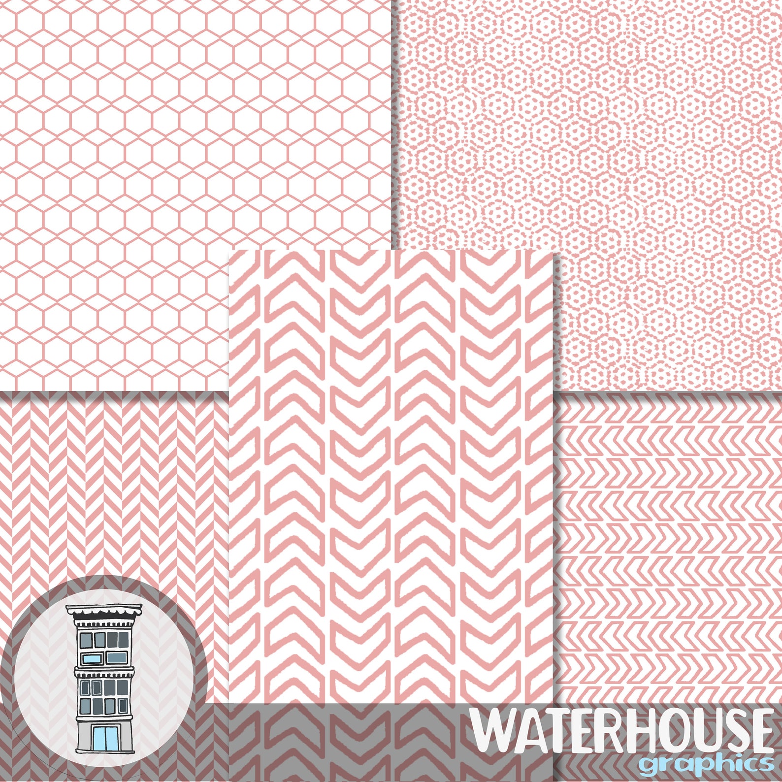 PINK Geometric Digital Paper Pack Hexagons Arrows Dark Digital ...