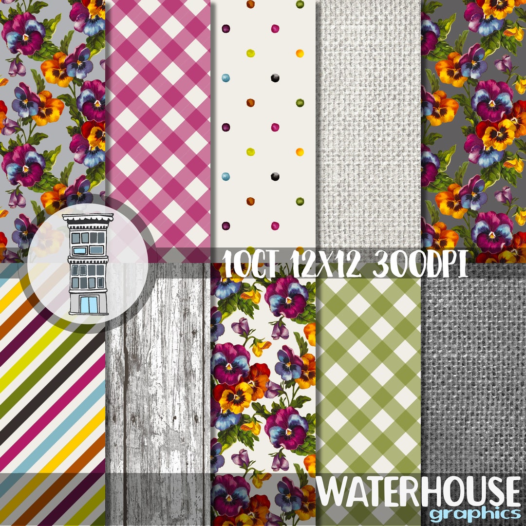 Pansy Digital Paper Pack Pretty Purple Yellow Orange Colorful Floral ...