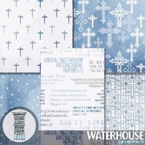 Religious BLUE Digital Paper Pack INSTANT DOWNLOAD Bible Watercolor ...