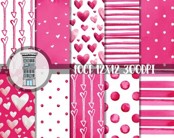 Valentine Watercolor Papers Bright PURPLE & PINK Digital Paper | Etsy