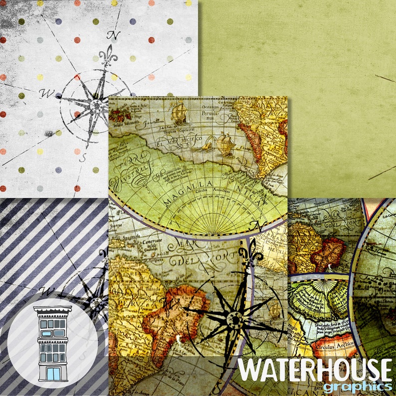 Vintage Travel Digital Scrapbooking Paper Pack INSTANT DIGITAL - Etsy