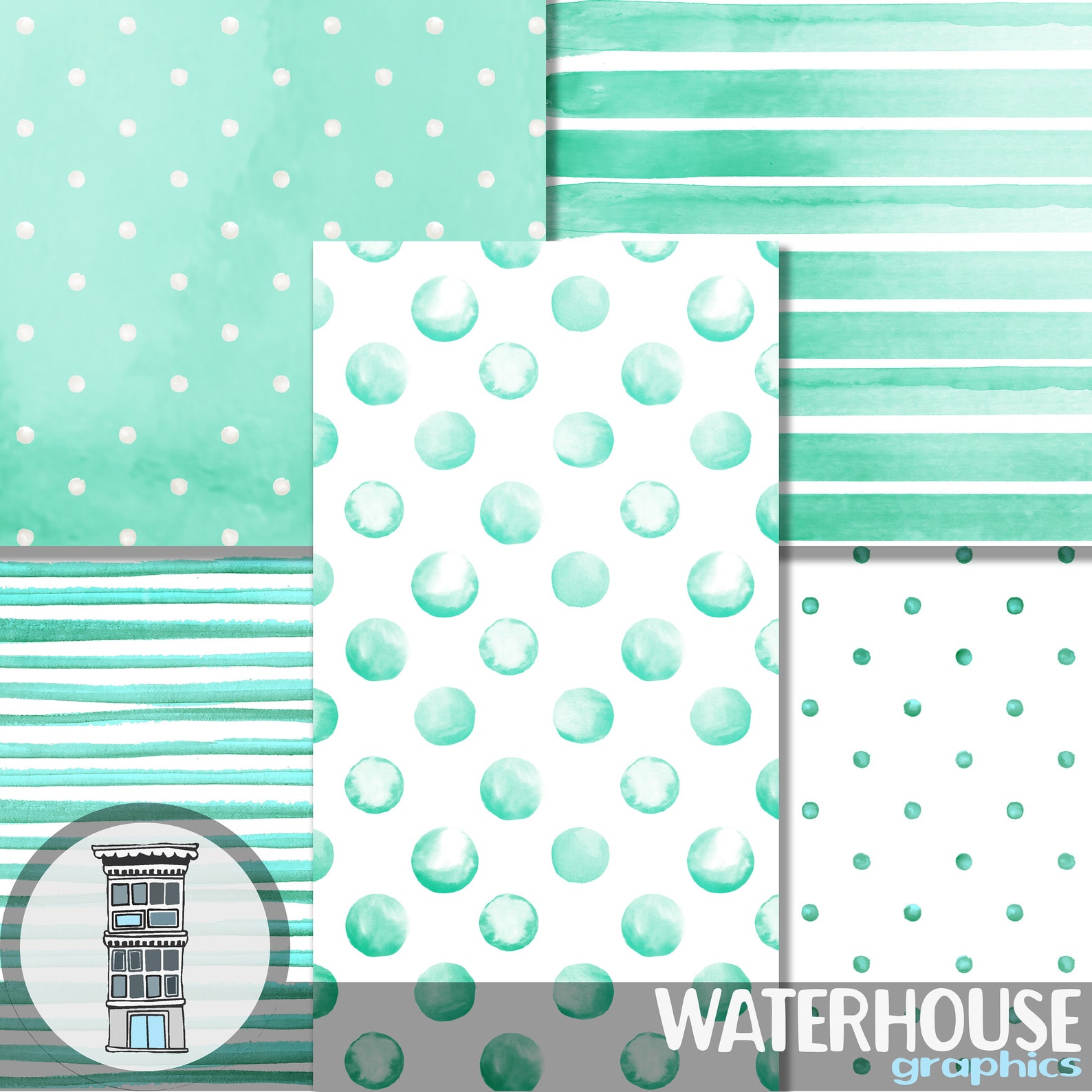 Watercolor Aqua Seafoam Digital Paper Pack INSTANT Digital DOWNLOAD ...