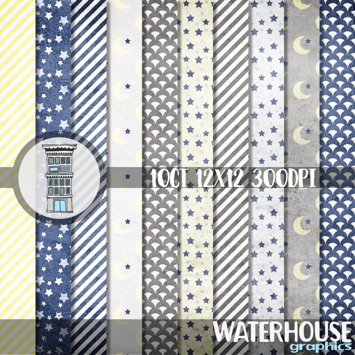 Digital Paper Pack INSTANT DOWNLOAD Stars and Moons Patterns | Etsy