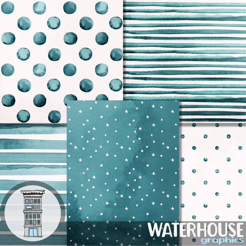 Watercolor TEAL Digital Paper Pack Instant Digital DOWNLOAD Seafoam ...