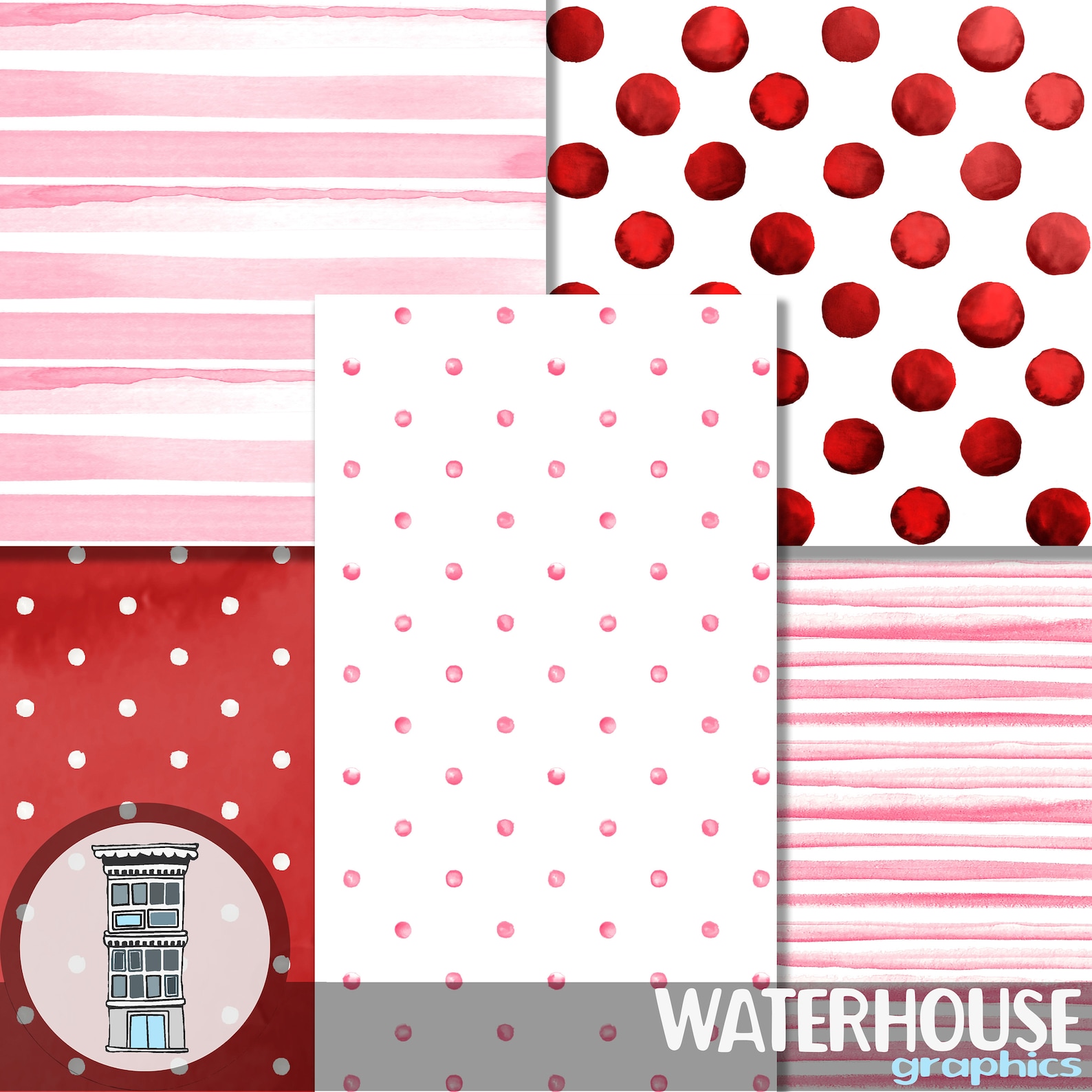 Valentine Watercolor Papers Bright RED & PINK Digital Paper | Etsy