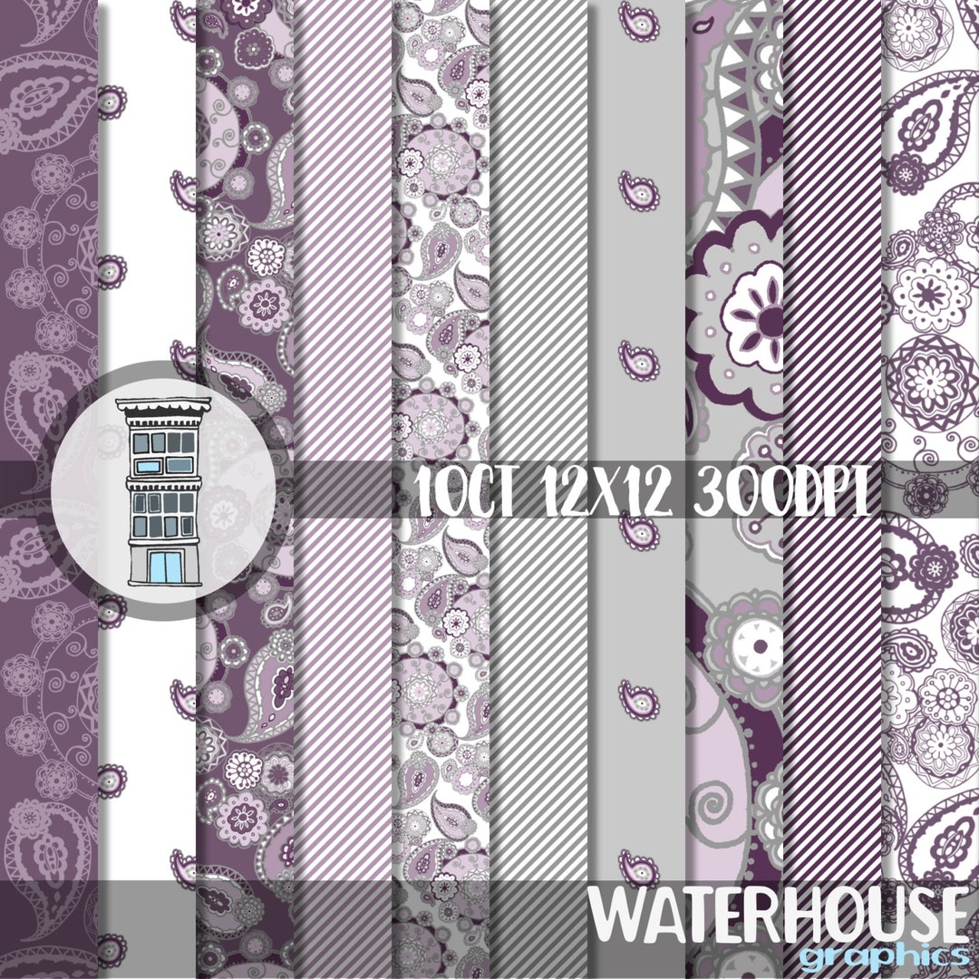 Digital Paper Pack Purple Paisley INSTANT DOWNLOAD Paisley Patterns ...