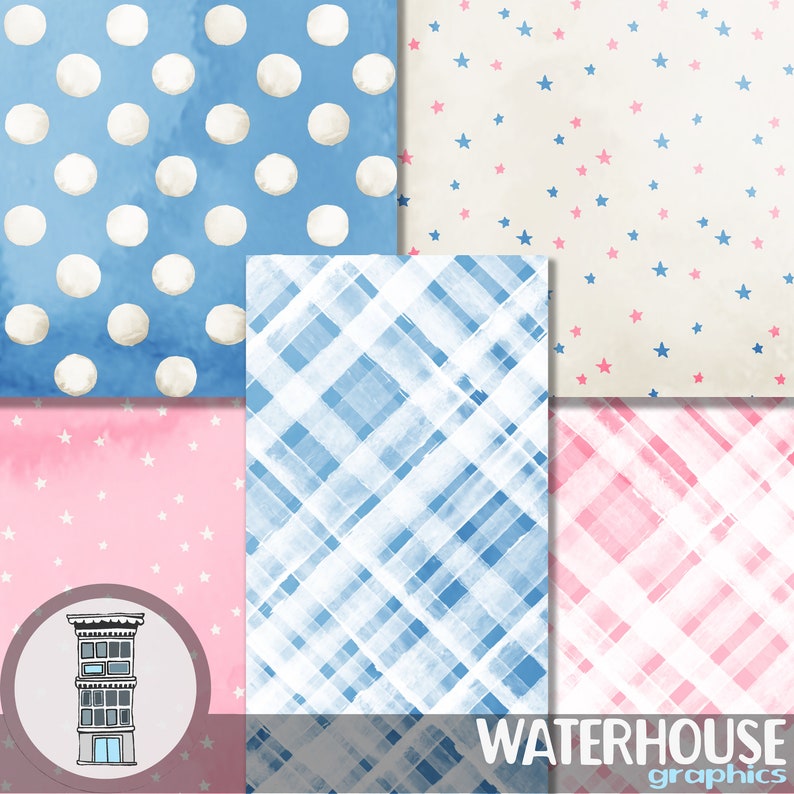 PINK and BLUE Watercolor Digital Paper Pack Instant Digital | Etsy