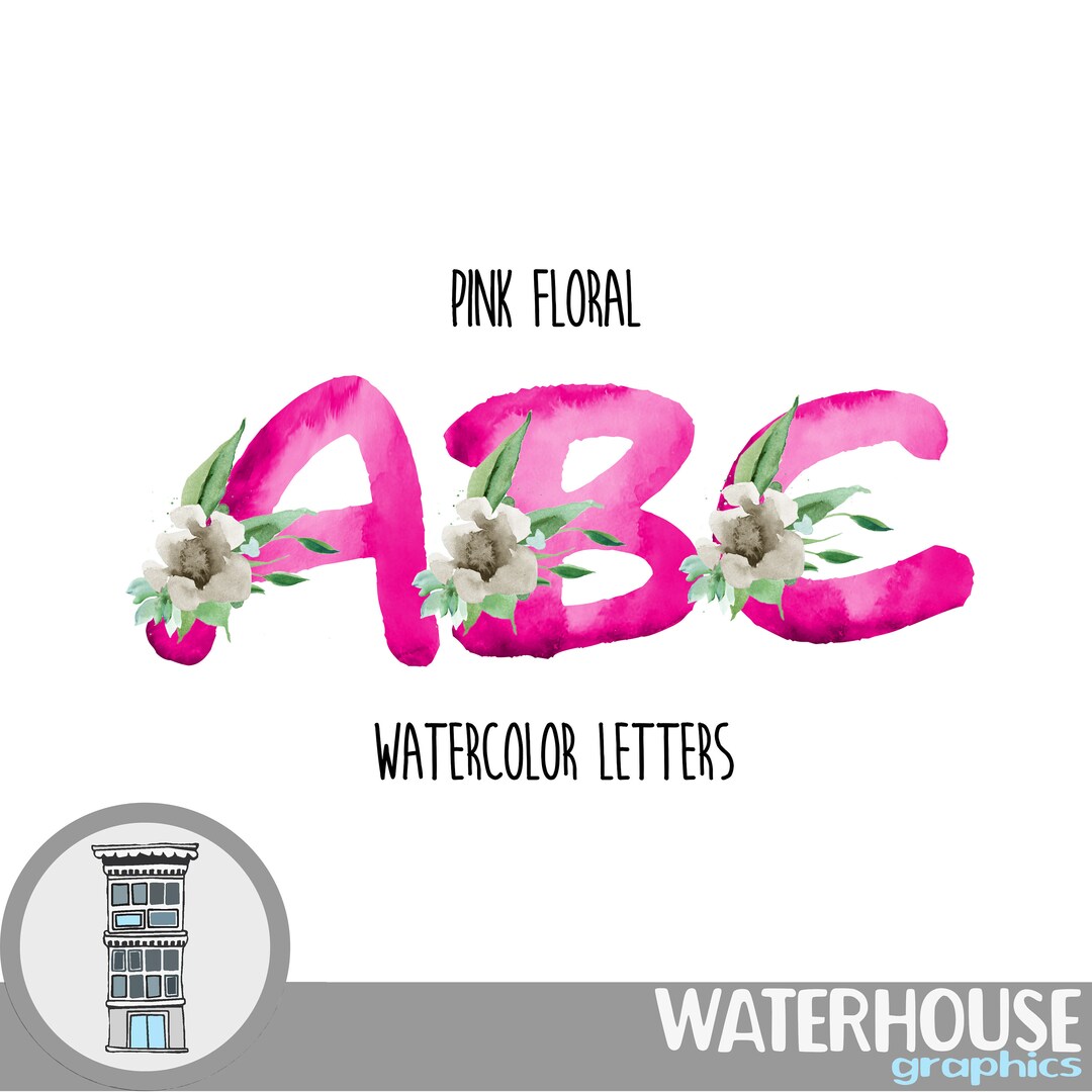 Bright PINK Floral Watercolor Letters Instant Digital Download Floral ...
