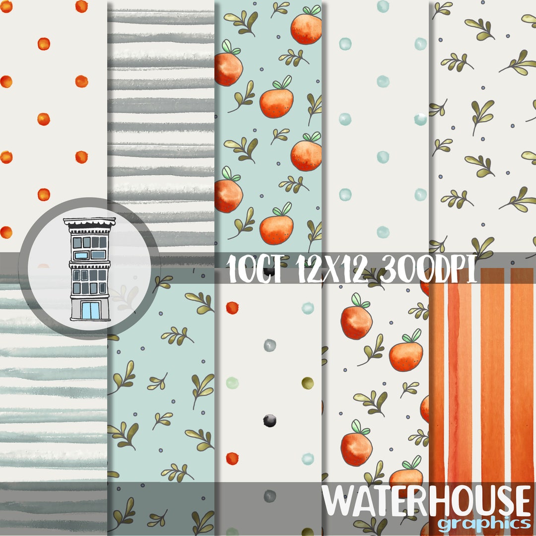 Digital Paper Pack PEACH Mint INSTANT DOWNLOAD Watercolor Dots Stripes ...