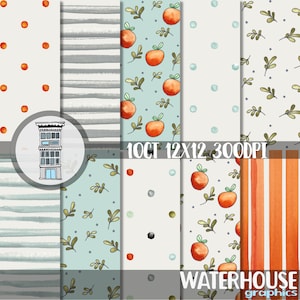 Digital Paper Pack PEACH Mint INSTANT DOWNLOAD Watercolor Dots Stripes ...