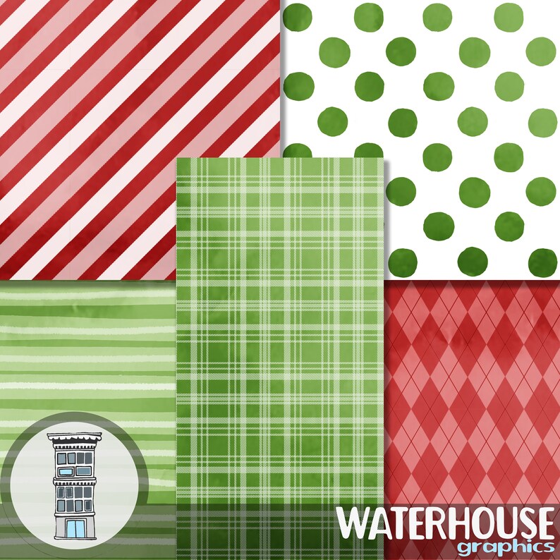 Christmas Watercolor Papers Bright RED & GREEN Digital Paper - Etsy