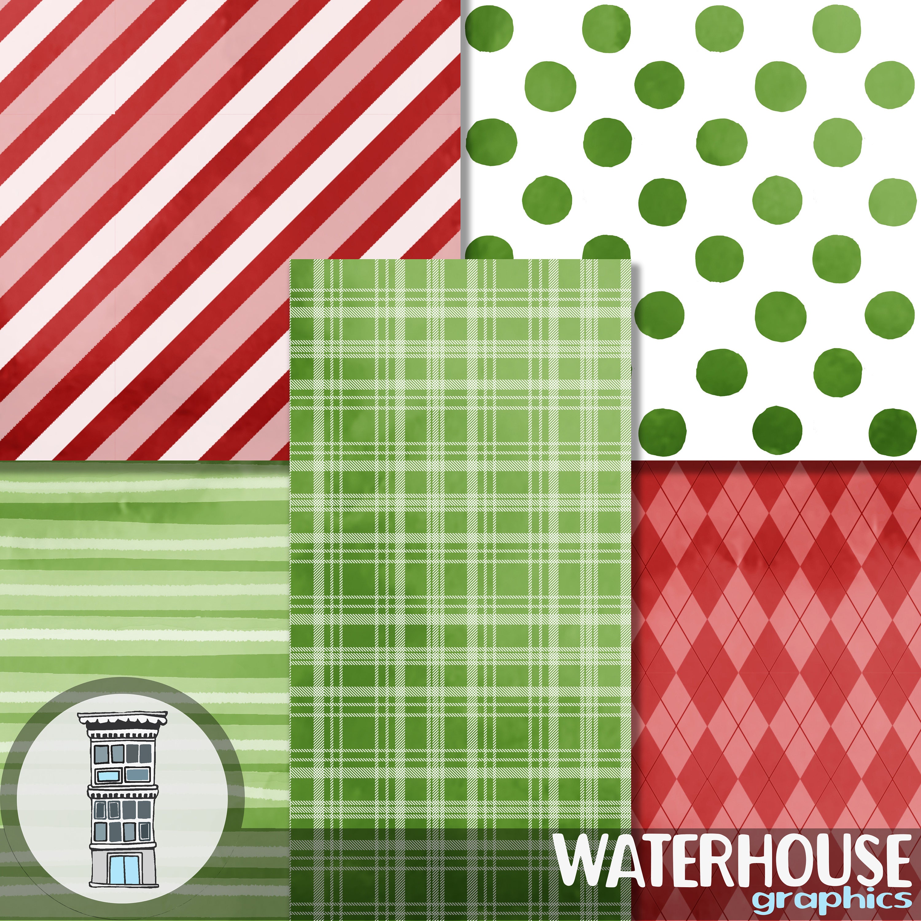 Christmas Watercolor Papers Bright RED & GREEN Digital Paper - Etsy