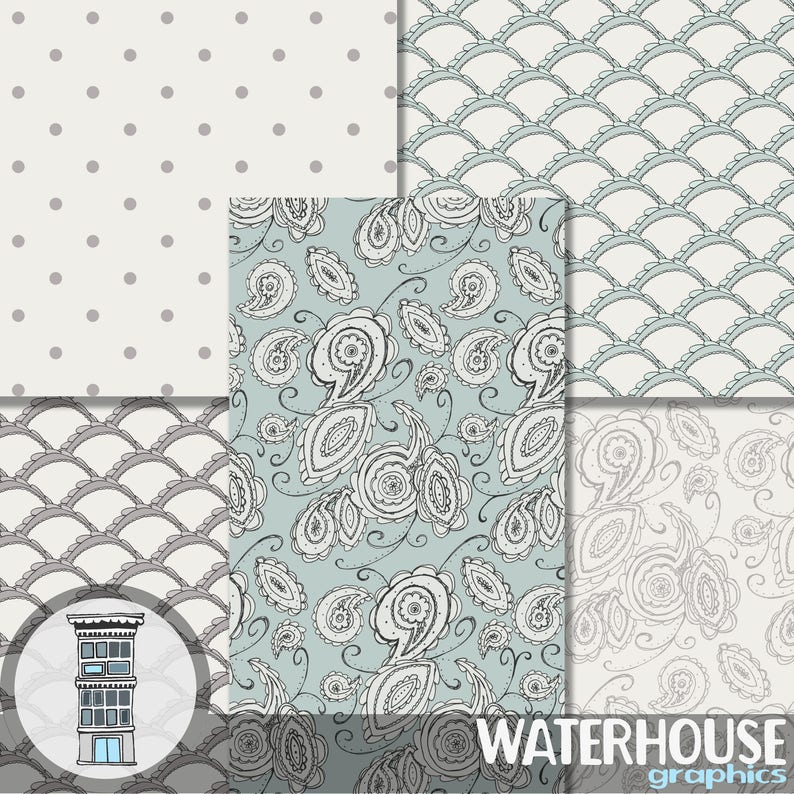 Blue Paisley Digital Paper Pack INSTANT DOWNLOAD Blue Taupe | Etsy