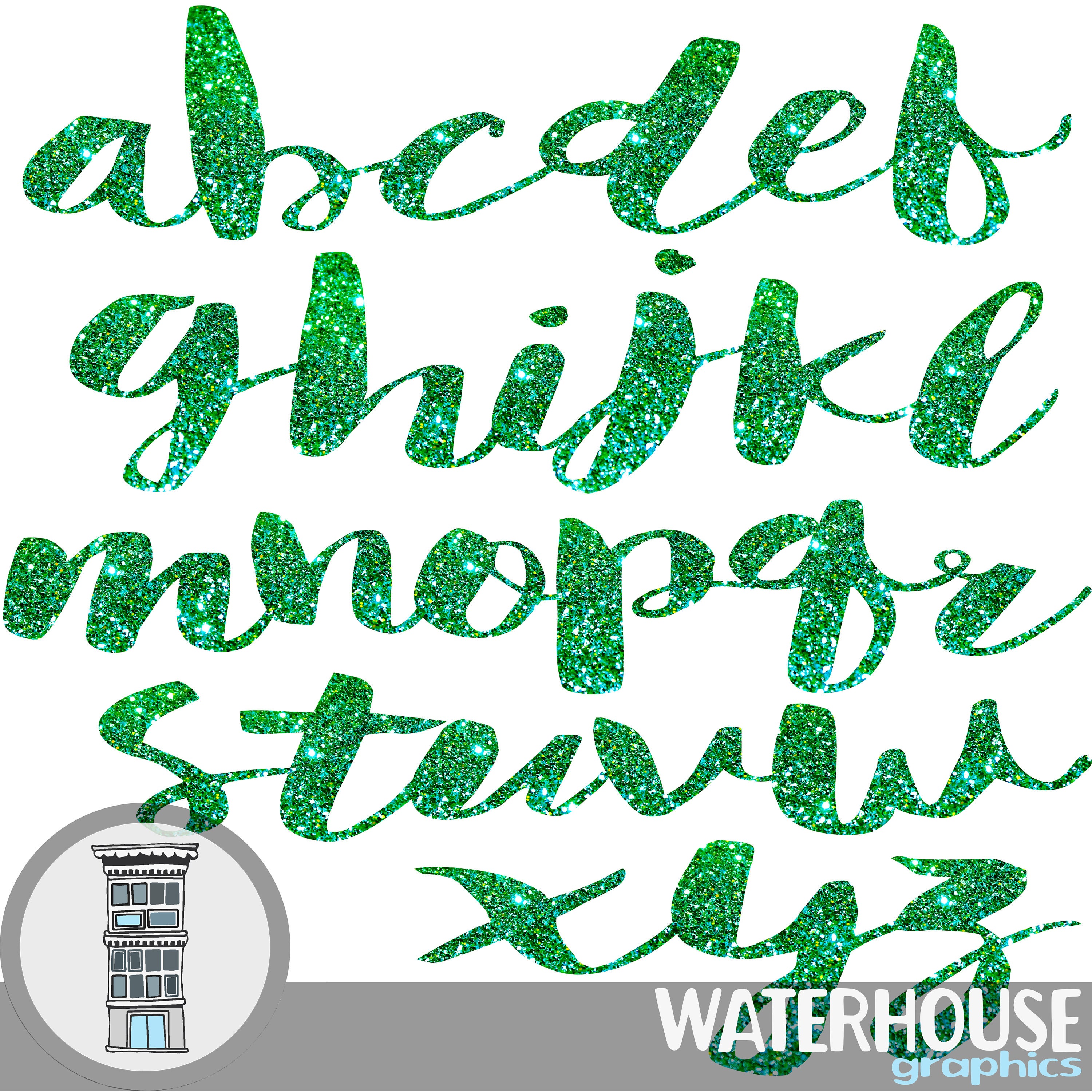 GREEN Sparkle Alphabet Clip Art, St Patrick's Day Instant Digital ...