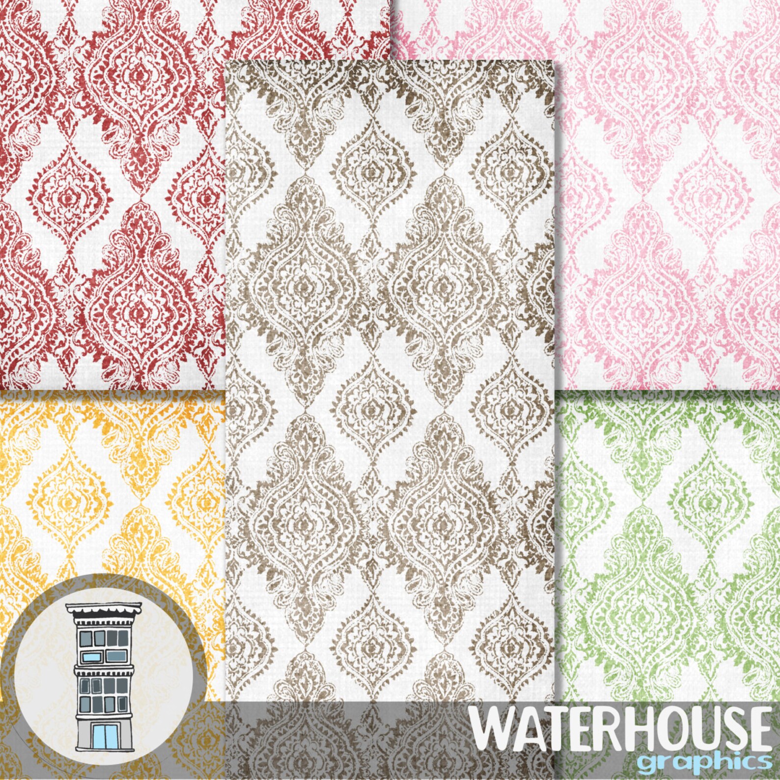 Digital DAMASK Paper Pack INSTANT DOWNLOAD Assorted Colors - Etsy