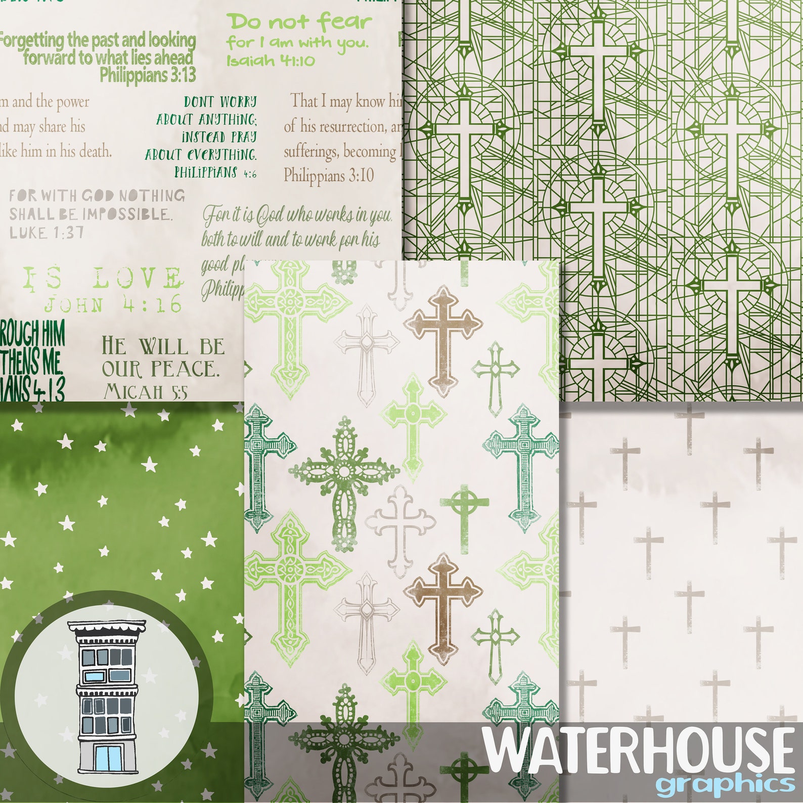Religious GREEN Digital Paper Pack INSTANT DOWNLOAD Bible - Etsy