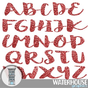 RED Sparkle Glitter Alphabet Clip Art, Instant Digital Download ...