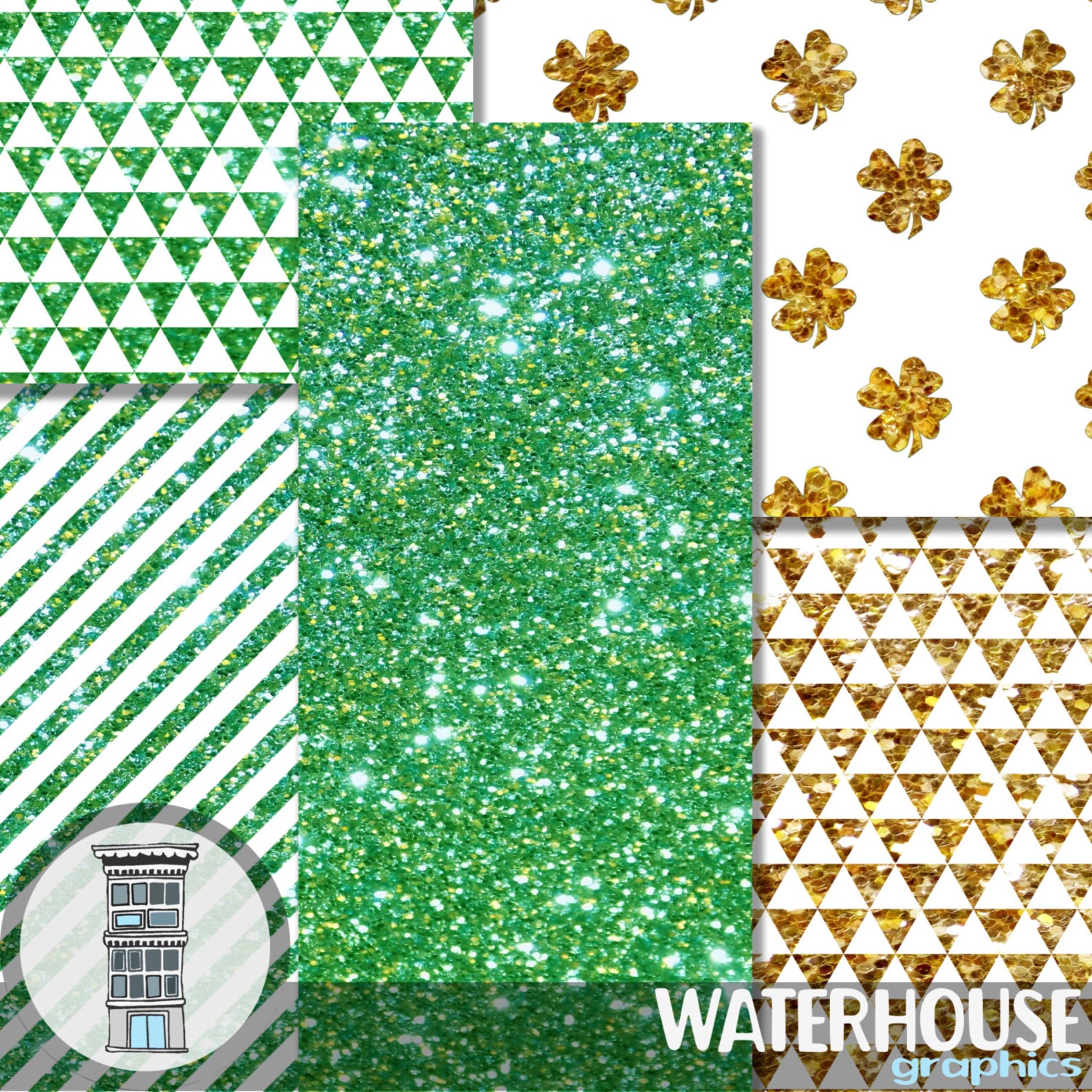 St Patricks Digital Paper Pack Gold Glitter Green Glitter - Etsy