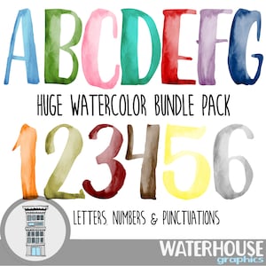 Digital Clipart Watercolor Bundle Pack, Letters, Numbers and ...