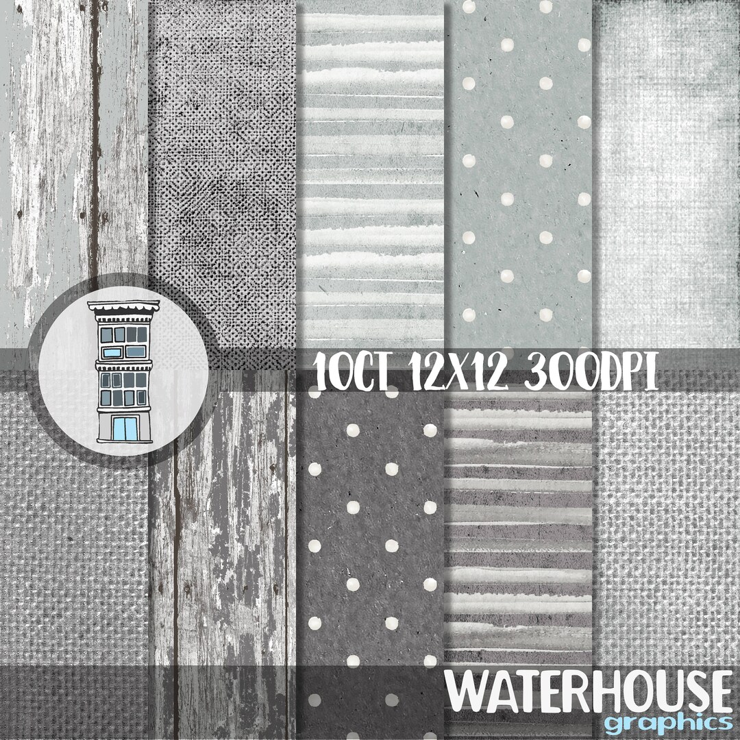 Rustic GRAY Digital Paper Pack INSTANT Download Gray Burlap Polka Dots ...