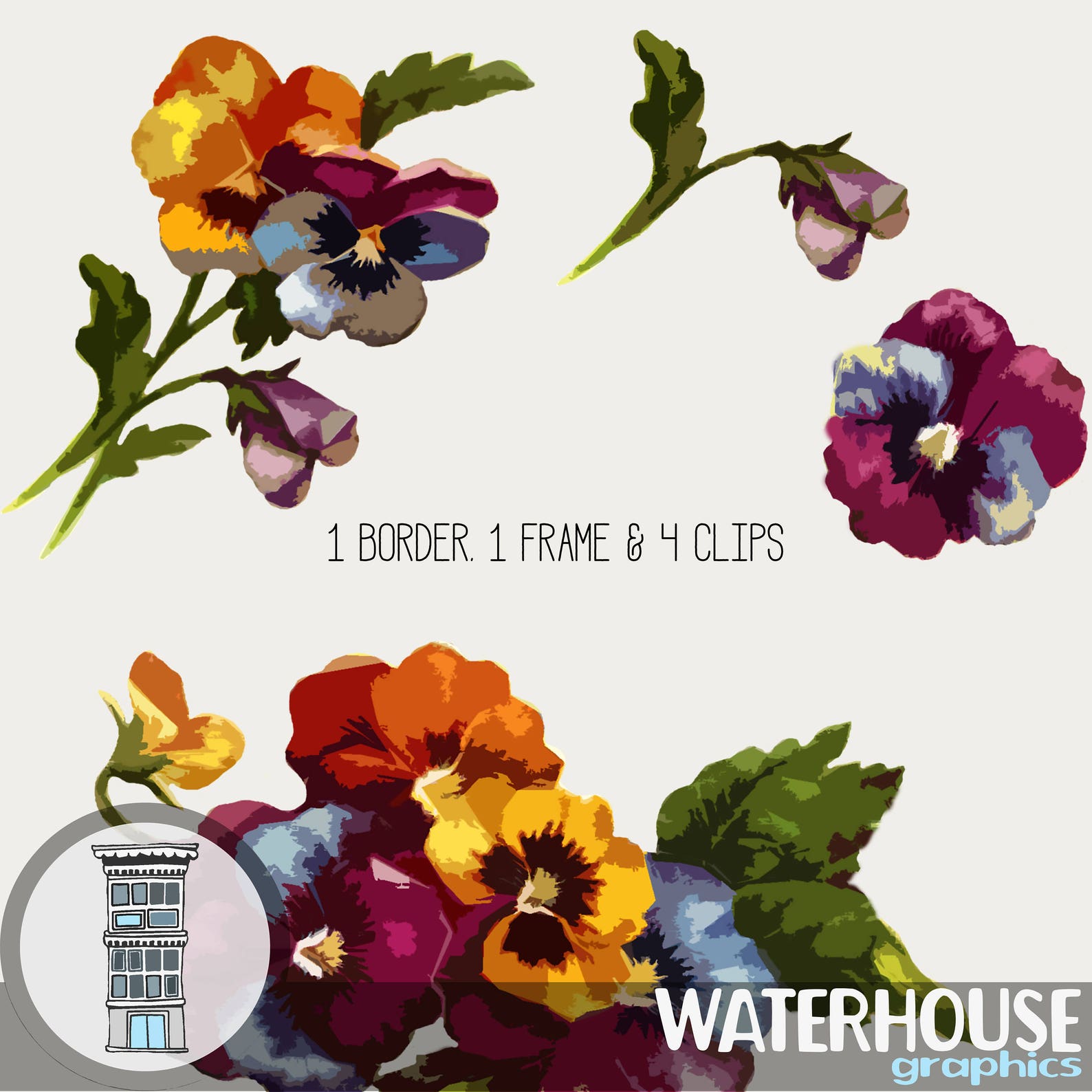 Bright Painted Pansy Clip Art Border Frame Digital Download - Etsy