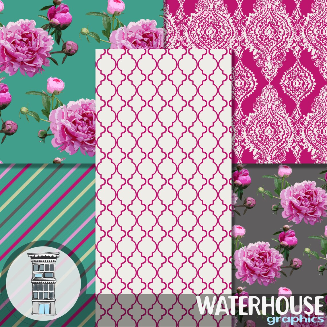 Pink Turquoise Digital PAPER PACK Instant Download Bright Pink - Etsy