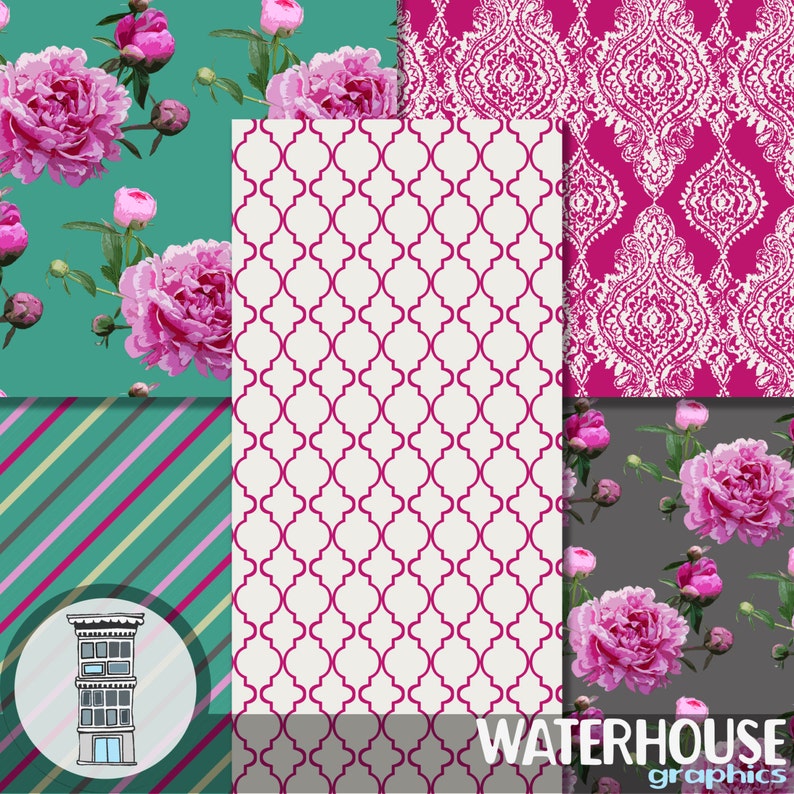 Pink Turquoise Digital PAPER PACK Instant Download Bright Pink - Etsy