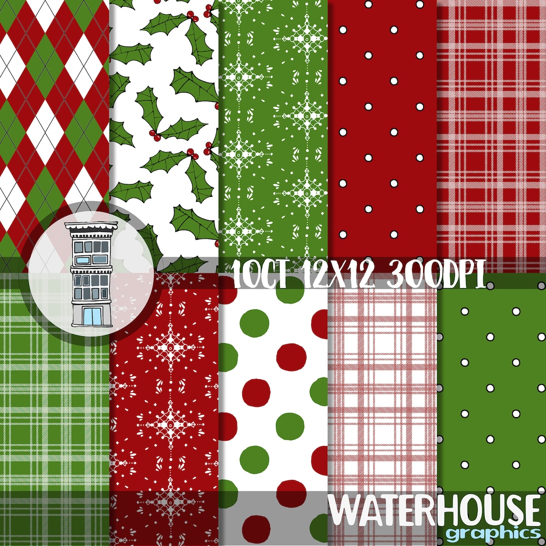 Christmas Digital Paper Pack INSTANT DIGITAL DOWNLOAD Holly Snowflakes ...