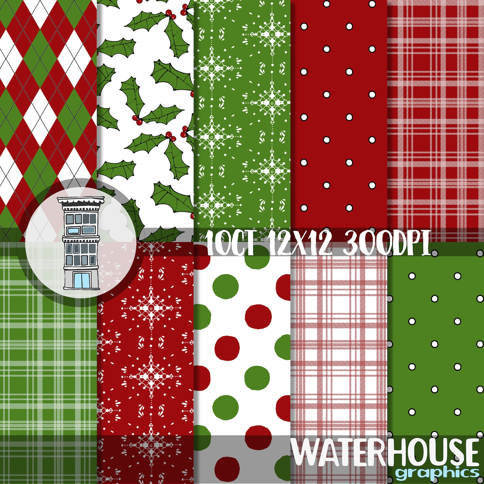Christmas Digital Paper Pack INSTANT DIGITAL DOWNLOAD Holly | Etsy