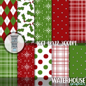 Christmas Digital Paper Pack INSTANT DIGITAL DOWNLOAD Holly Snowflakes ...