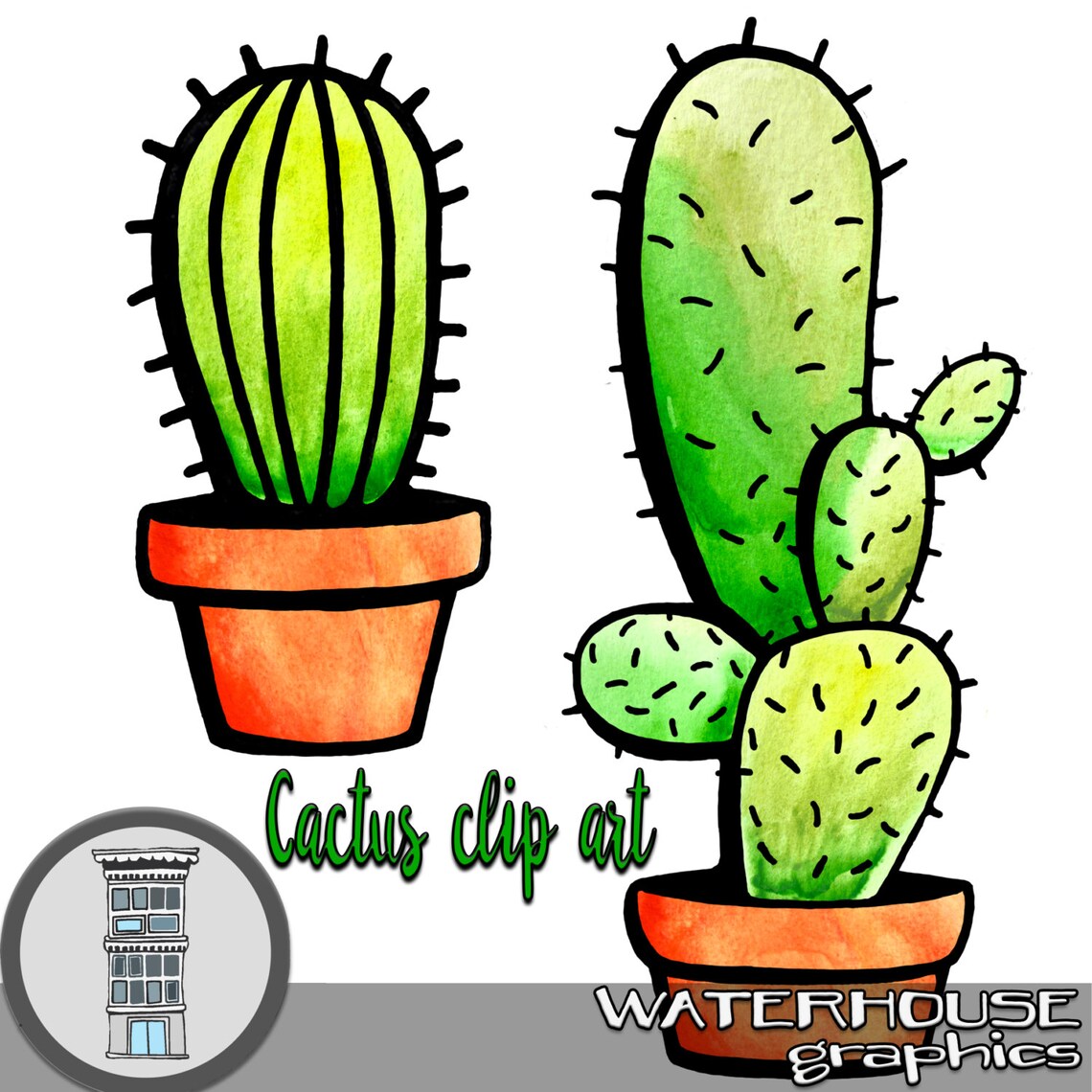 Digital Cacti Clipart Watercolor and Black Transparent Pngs - Etsy