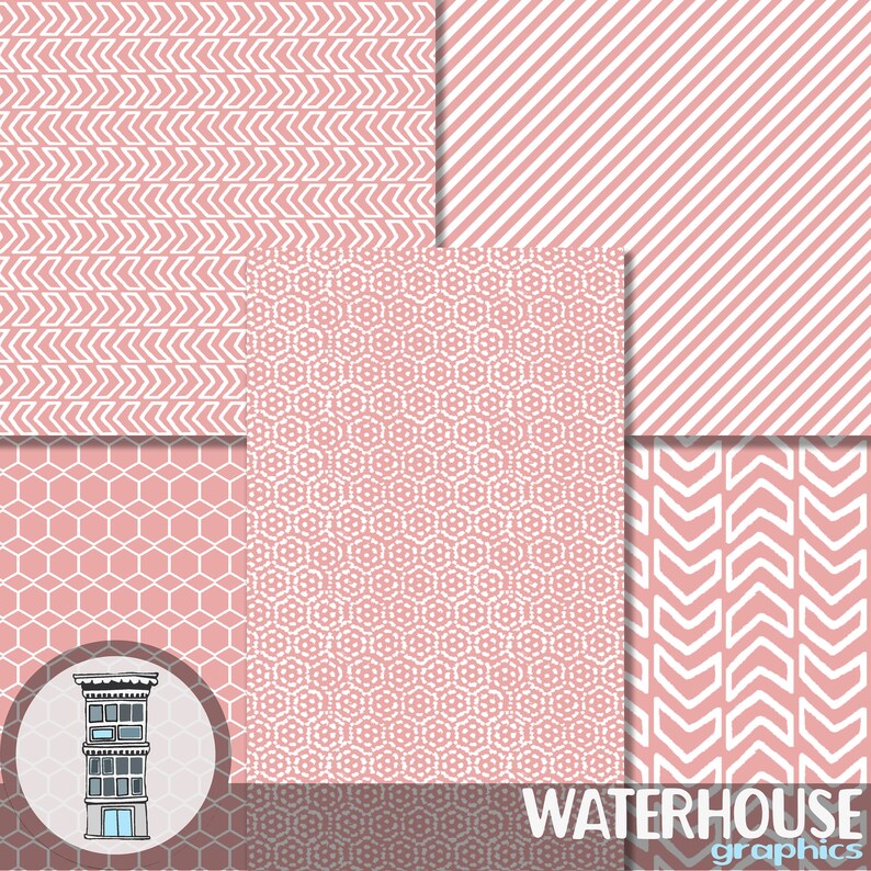 PINK Geometric Digital Paper Pack Hexagons Arrows Dark Digital ...