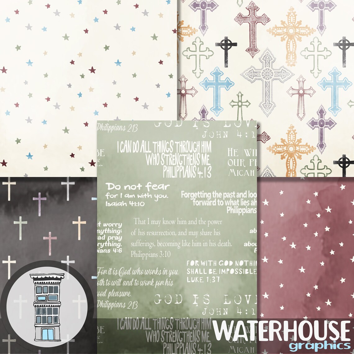 Religious Digital Paper Pack INSTANT DOWNLOAD Bible Watercolor | Etsy
