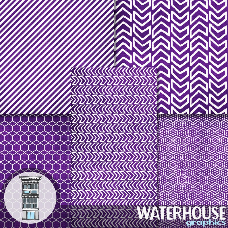 PURPLE Geometric Digital Paper Pack Hexagons Arrows Digital Scrapbook ...