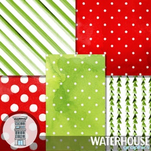 Christmas Watercolor Papers Bright RED & GREEN Digital Paper Pack ...