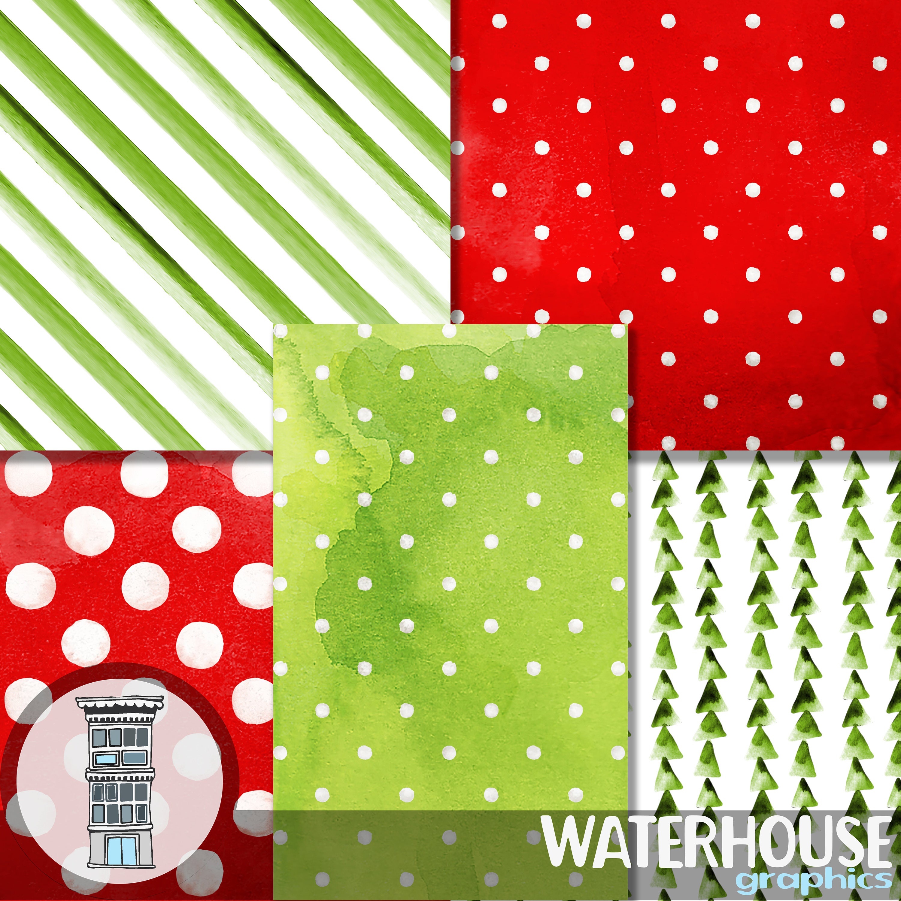 Christmas Watercolor Papers Bright RED & GREEN Digital Paper - Etsy