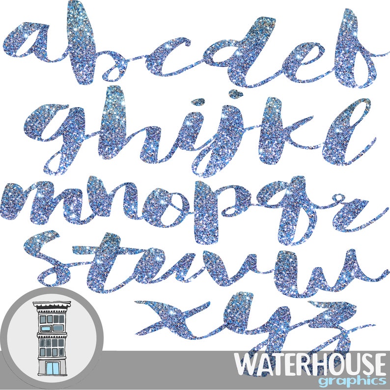 Blue sparkle alphabet clip art instant digital download blue | Etsy