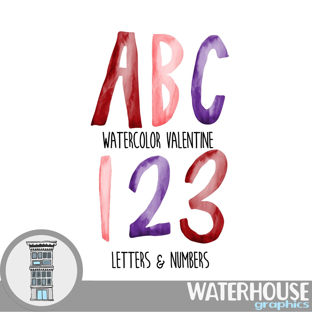 Valentine Watercolor Letters Numbers Instant Digital Download PINK RED ...
