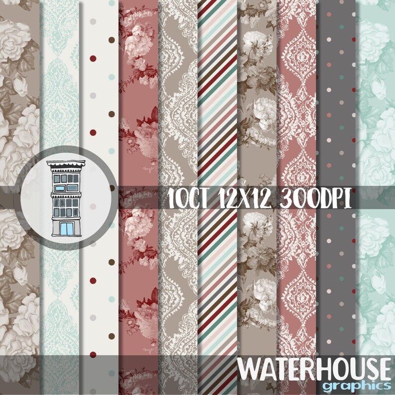 Floral Damask Digital Scrapbook PAPER PACK Instant Download | Etsy